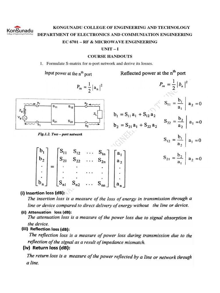 Analysis of S-Parameters, Reciprocity and Lossless Properties of RF and ...