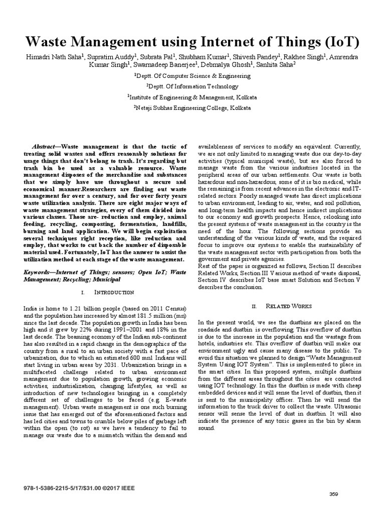 Base Paper Iot of Ieee | PDF | Internet Of Things | Waste Management
