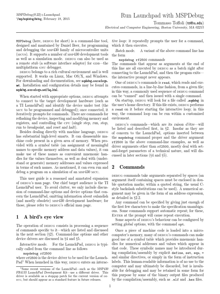 Mspdebug Launchpad | PDF | Command Line Interface | Parameter (Computer Programming)