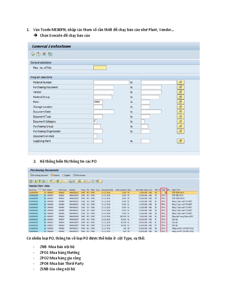 Hướng Dẫn Tcode ME80FN | PDF
