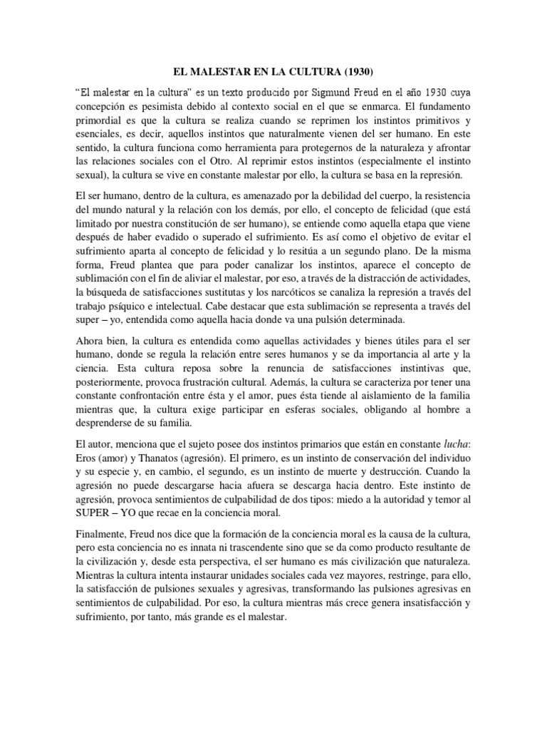 El Malestar en La Cultura | PDF | Homo Sapiens | Instinto