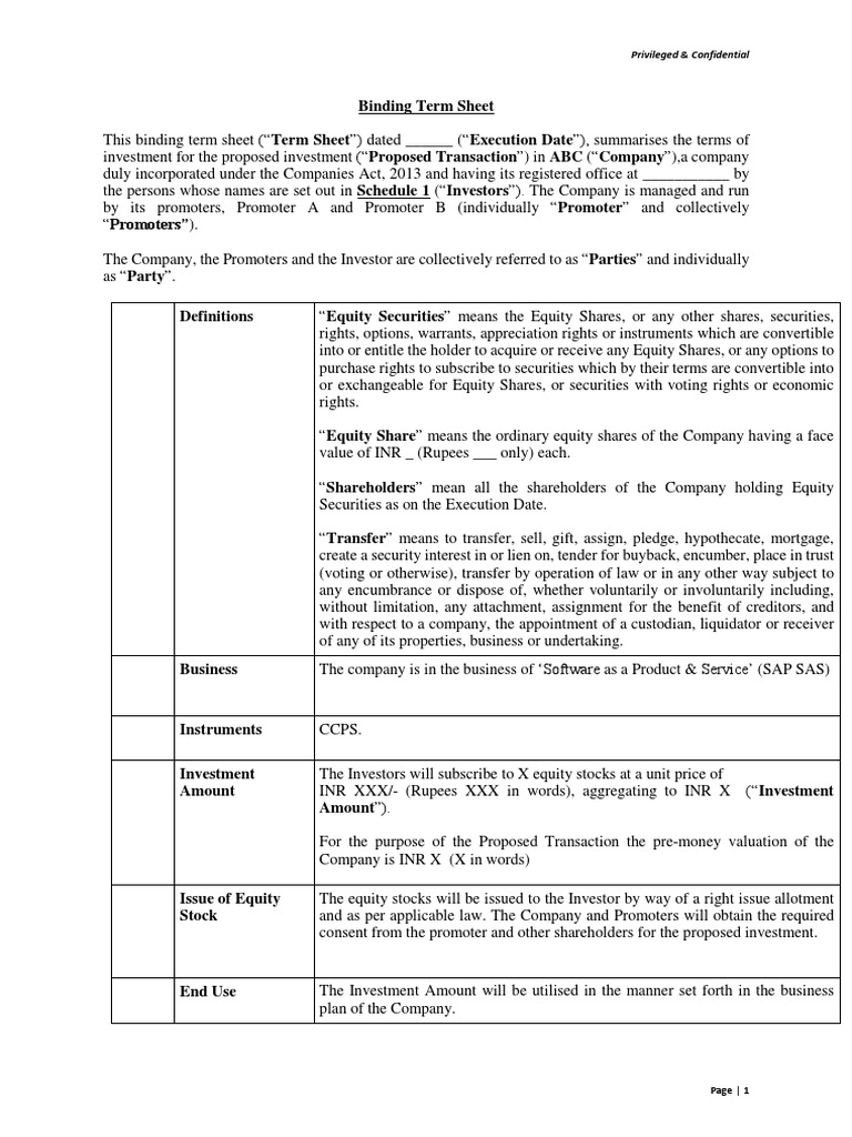 Sample Term Sheet.docx | Security Interest | Stocks