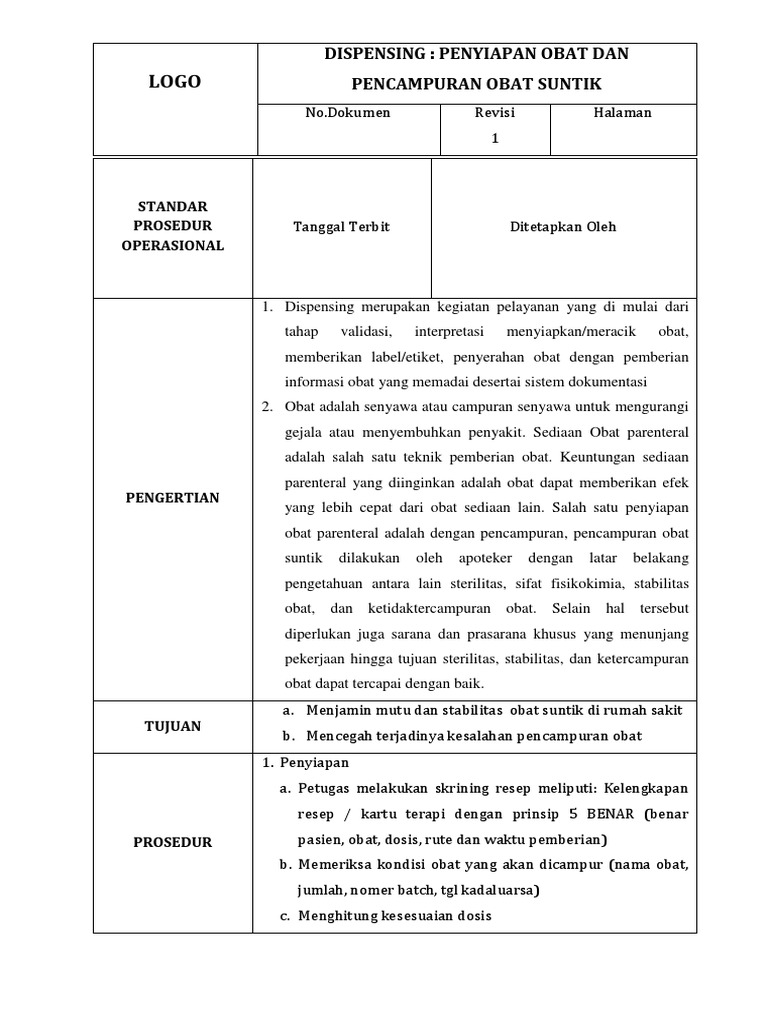 Sop Dispensing Obat Penyiapan Obat | PDF