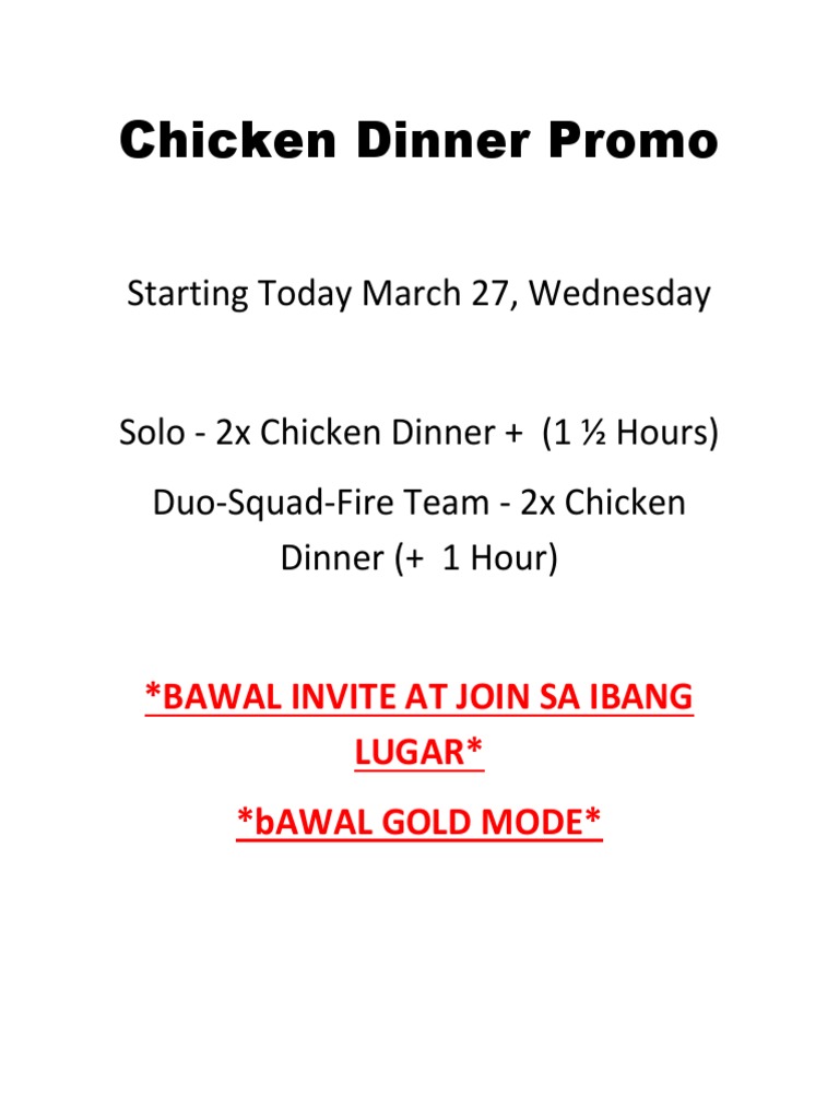 Chicken Dinner Promo Details | PDF