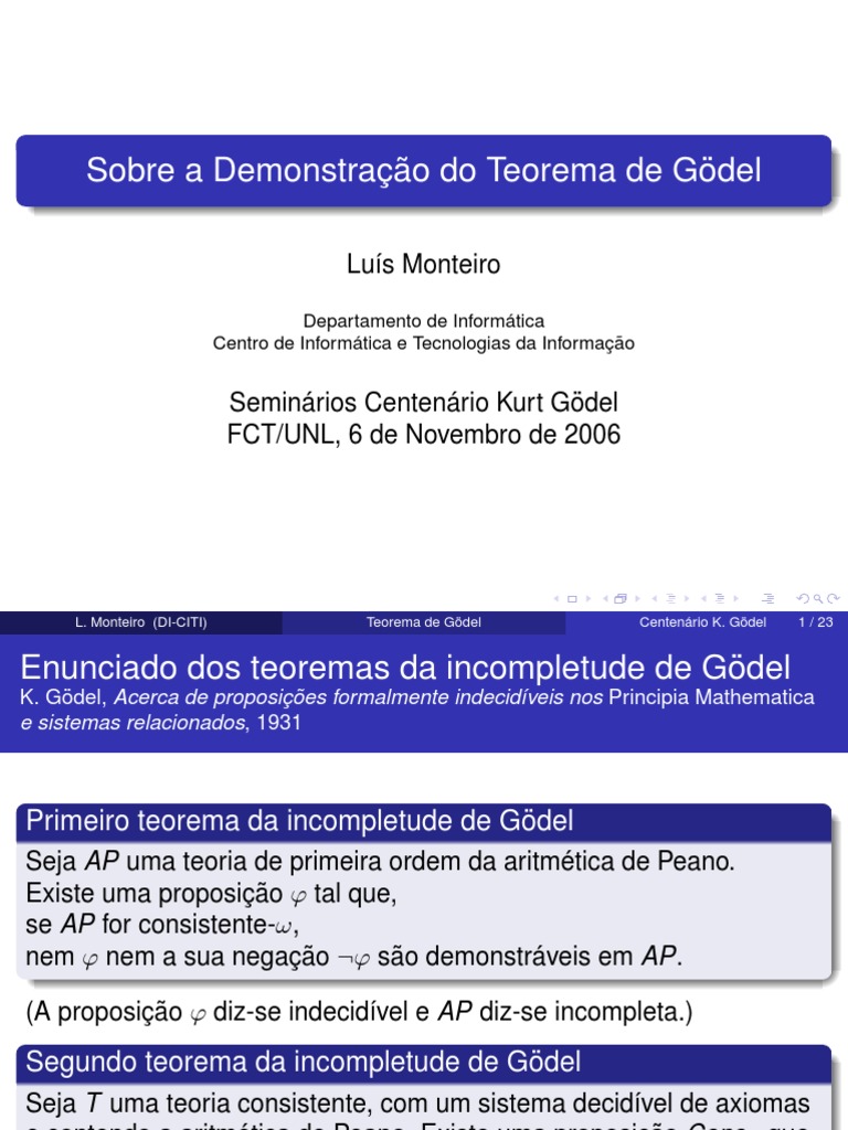 Teorema Da Incompletude de Godel | PDF | Teorema | Verdade Lógica