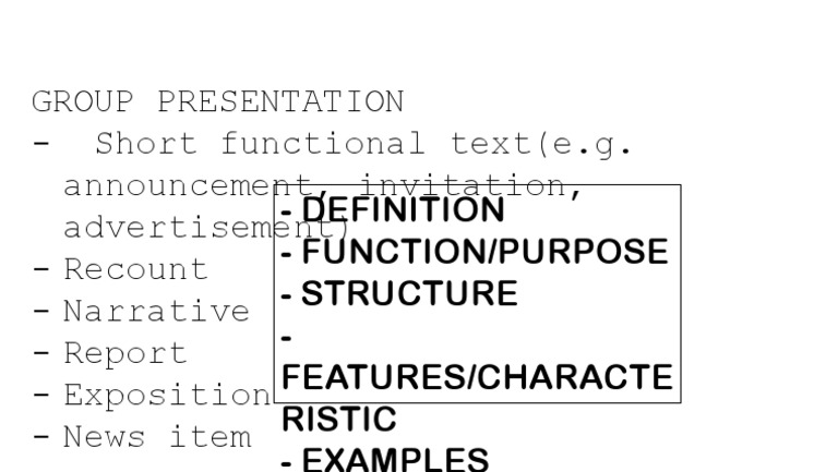 Group Presentation - Short Functional Text (E.g. Announcement ...