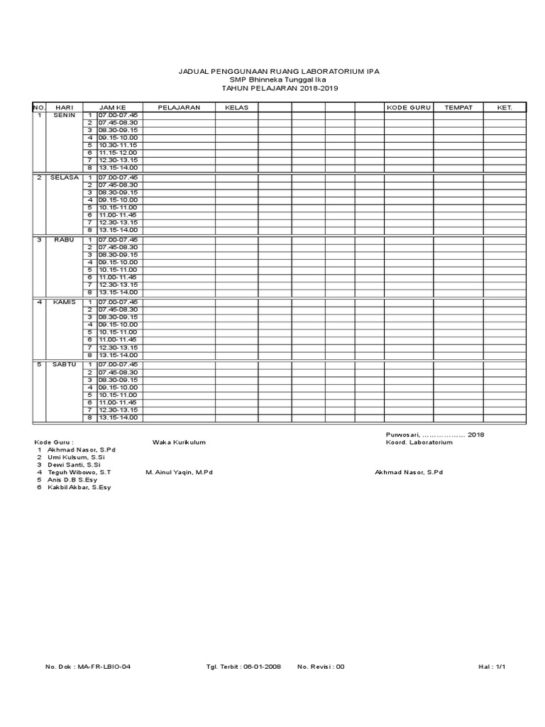 Jadwal Penggunaan Ruang Lab IPA | PDF