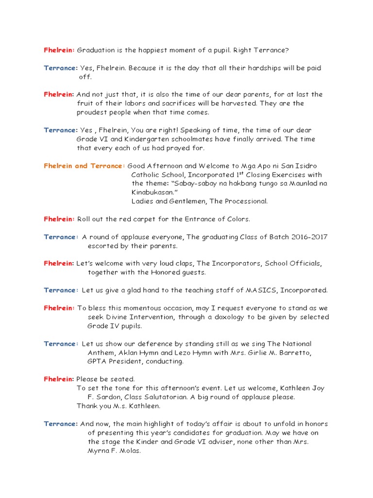 Closing Ceremony Pdf