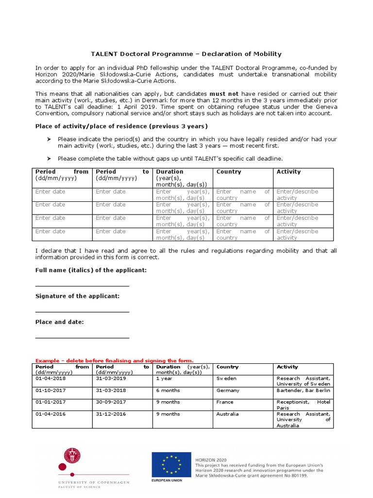 TALENT 2 Template 4 Declaration of Mobility | PDF | Government
