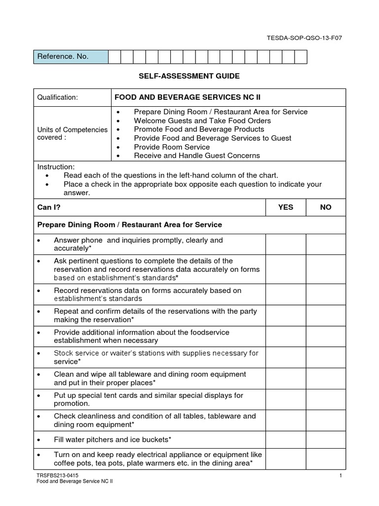 Assessing Food and Beverage Service Skills: A Self-Evaluation Guide for ... Assessing Food and Beverage Service Skills: A Self-Evaluation Guide for ...