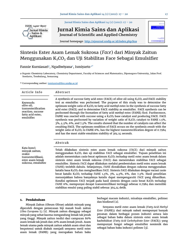 Sintesis Ester Asam Lemak Sukrosa Face D 0b5f3700 | PDF | Senyawa ...