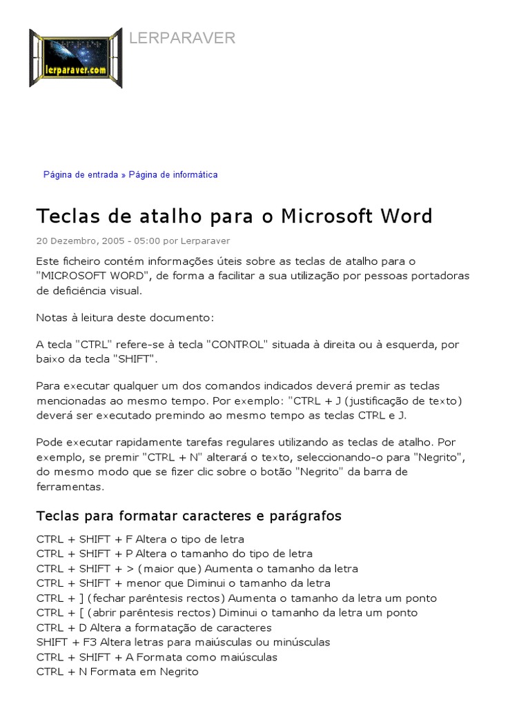 Teclas de atalho úteis para formatar texto e executar comandos no ...