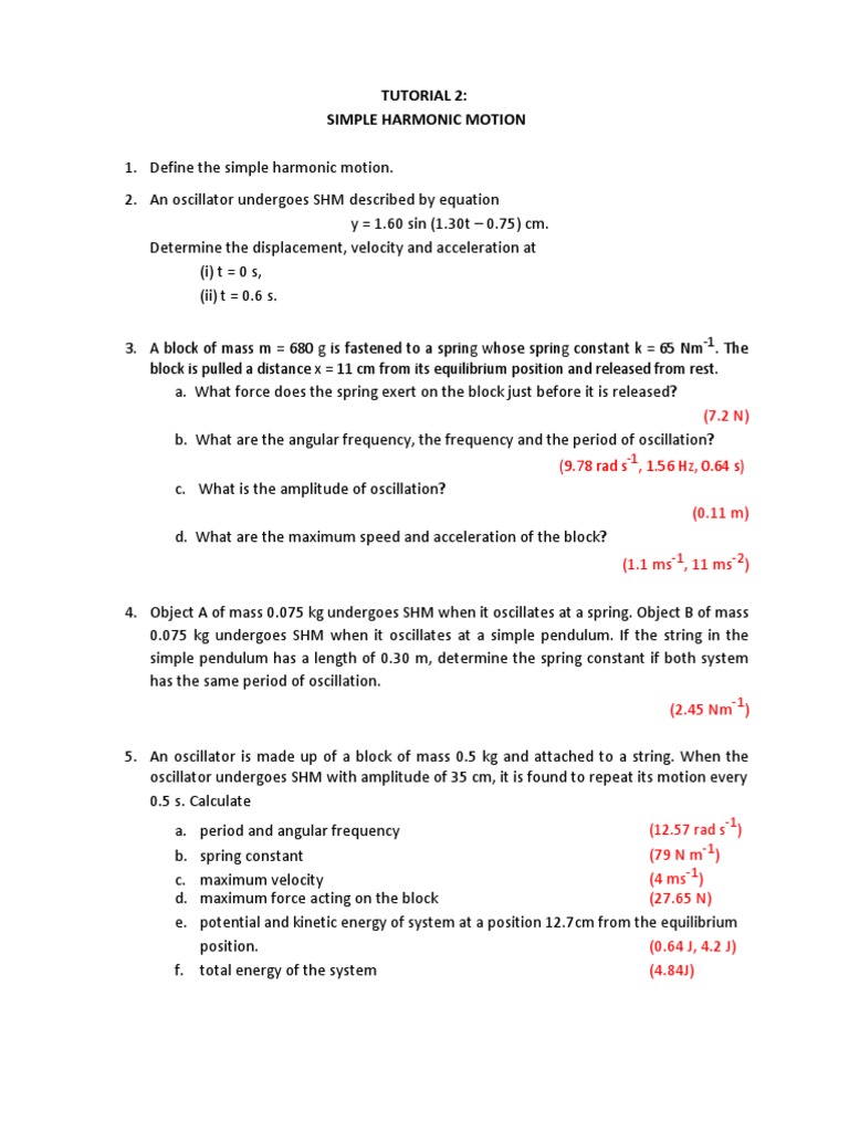PHY210 Tutorial Chapter 2 | PDF | Oscillation | Temporal Rates