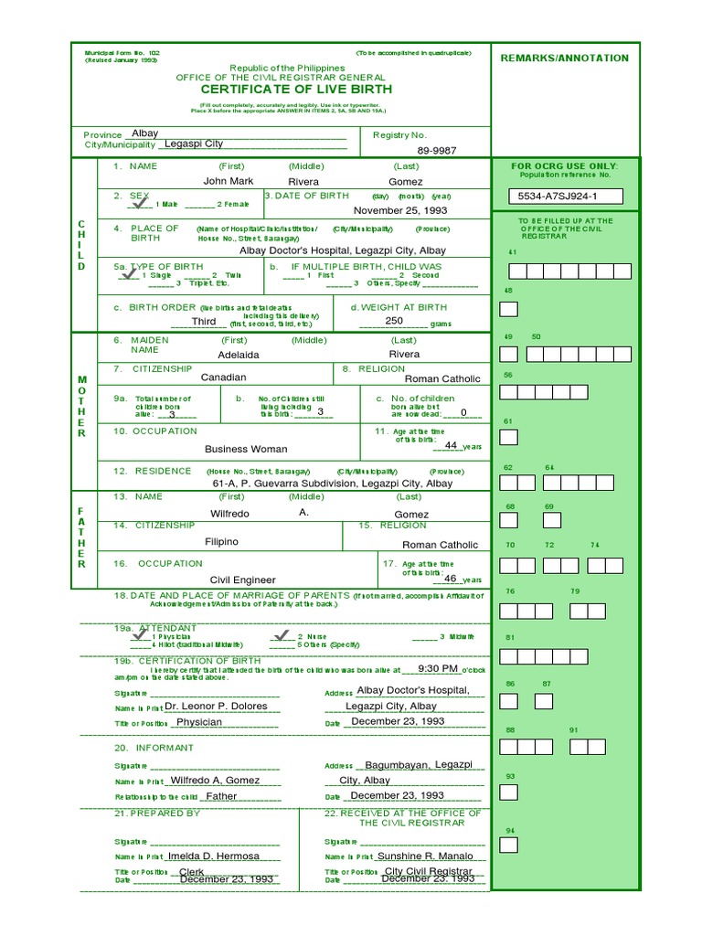 Certificate of Live Birth | PDF | Affidavit | Birth Certificate