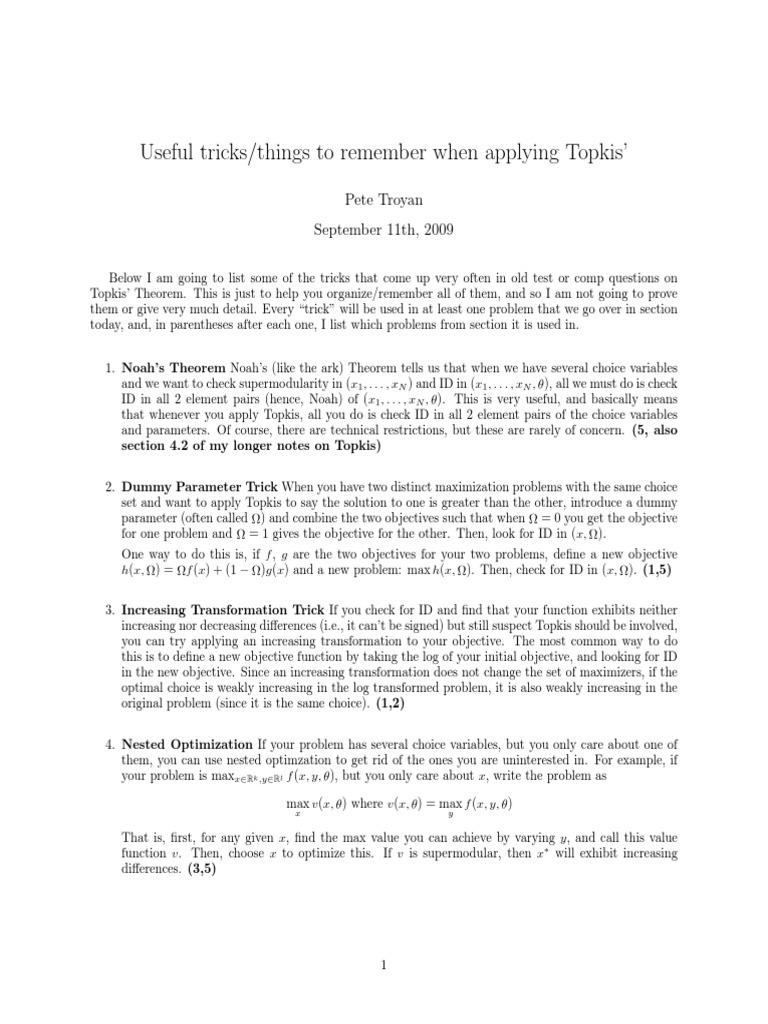 Topkis Theorem Application Tricks | PDF | Derivative | Mathematical ...