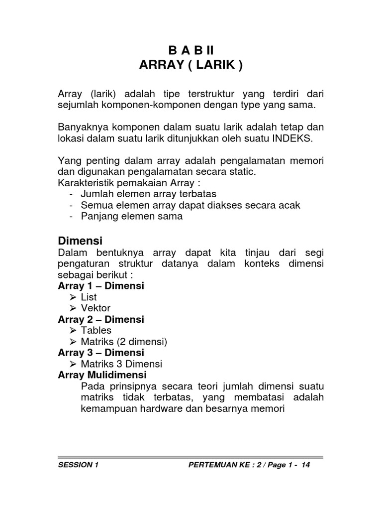 Pemahaman Array Dimensi 2 dan Indeks | PDF