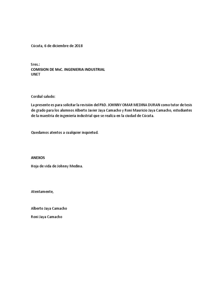 Carta para Tutor de Tesis | PDF