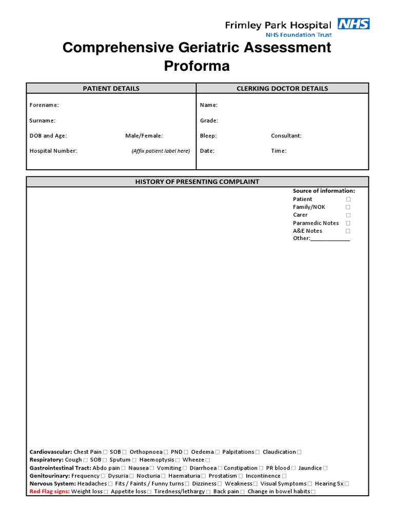 Comprehensive Geriatric Assessment Proforma Apr-15 | PDF | Physical ...
