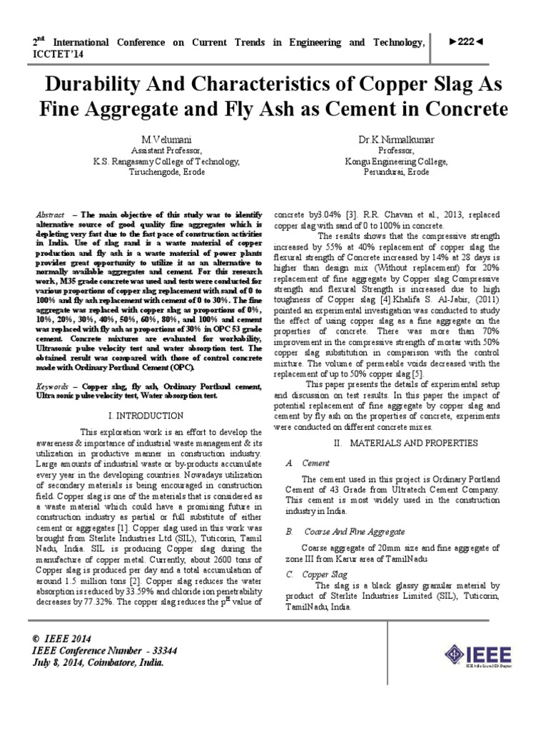 Durability and Characteristics of Copper Slag As Fine Aggregate and Fly ...