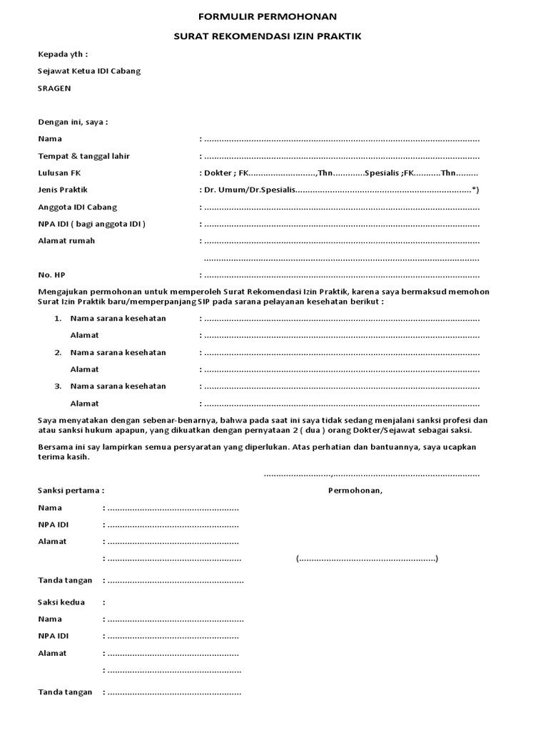 Permohonan Surat Rekomendasi SIP | PDF