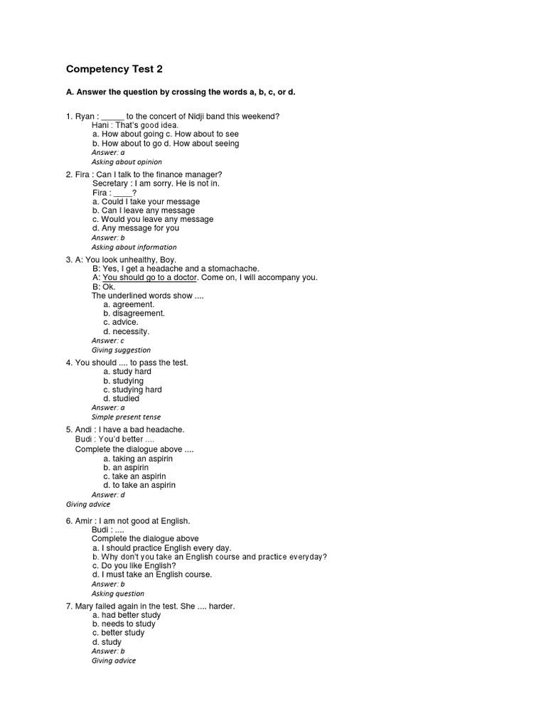 Competency Test 2 | PDF | Dialogue | Question