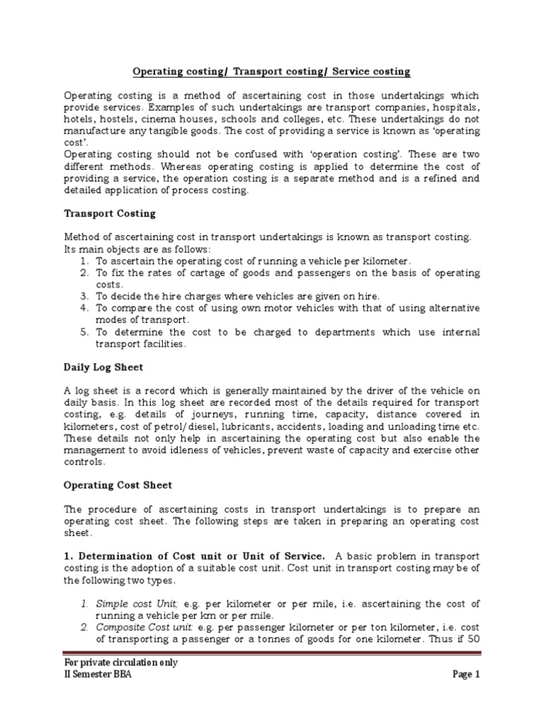Transport Costing and Operating Costs | PDF | Bus | Transport