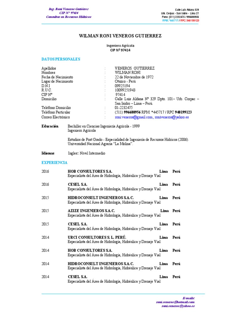 Curriculum Vitae Roni PDF | PDF | Riego | Lima