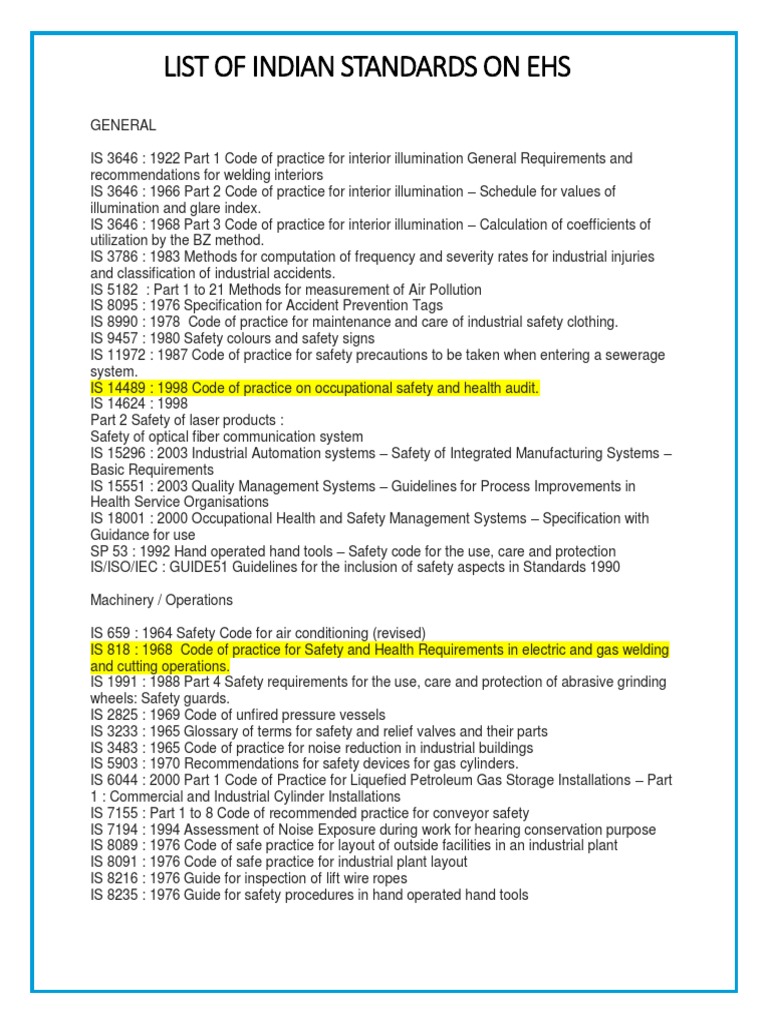List of Indian Standards On Ehs | PDF | Dangerous Goods | Shoe