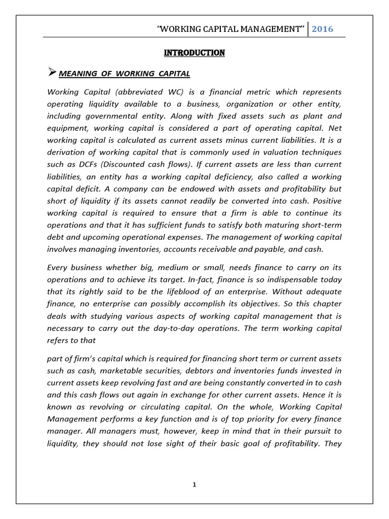 Meaning of Working Capital | PDF | Working Capital | Balance Sheet