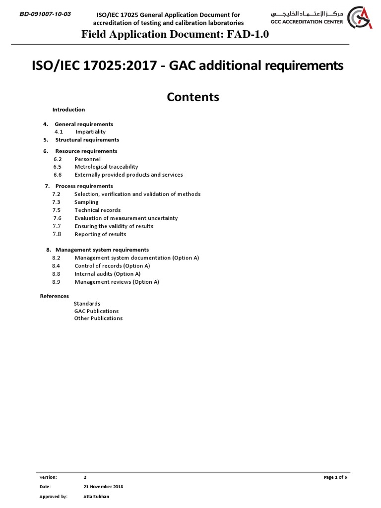 FAD 1.0 v2 - IsO-IEC 17025 GAC Field Application Document | PDF ...