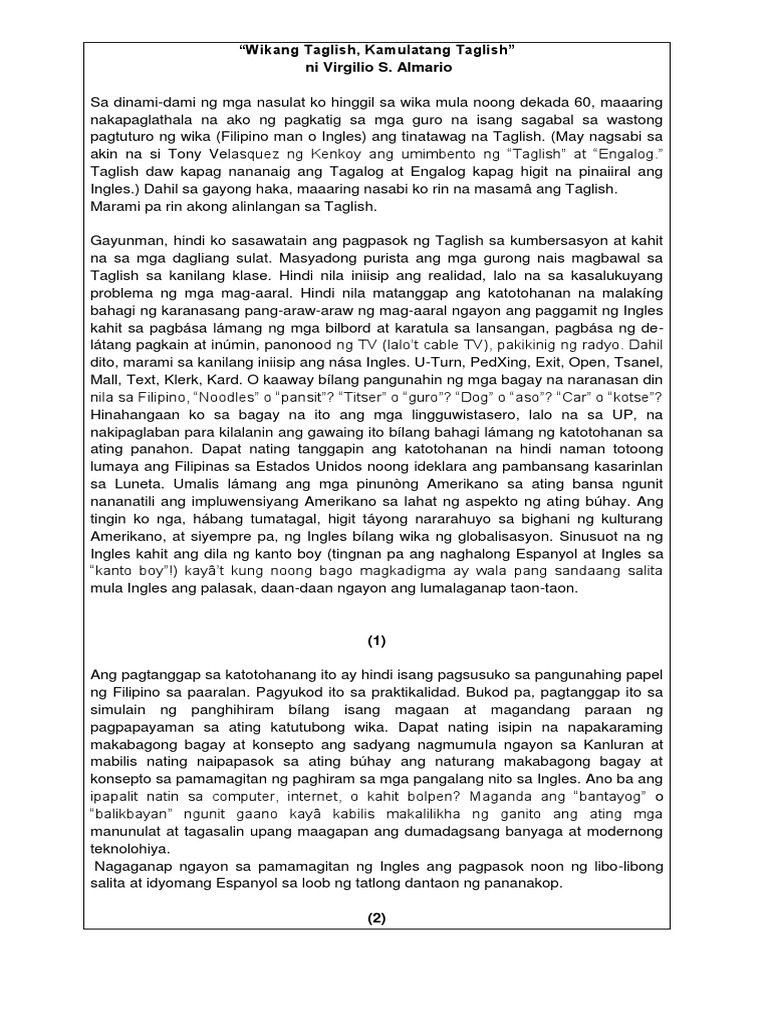 3-Wikang Taglish-Sanaysay | PDF