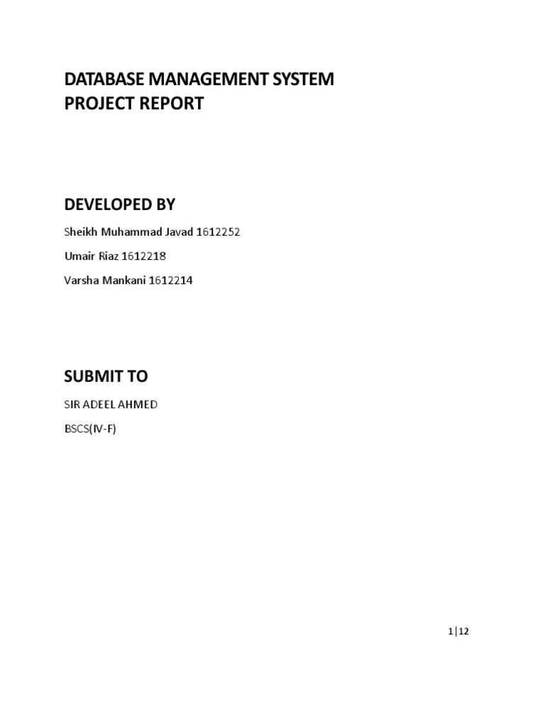 Database Management System Project Report: Developed by | PDF | Databases | Information Technology