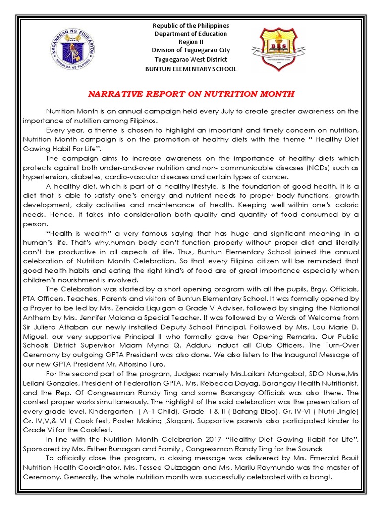 Narrative Report On Nutrition Month 2017 | PDF | Diet (Nutrition ...