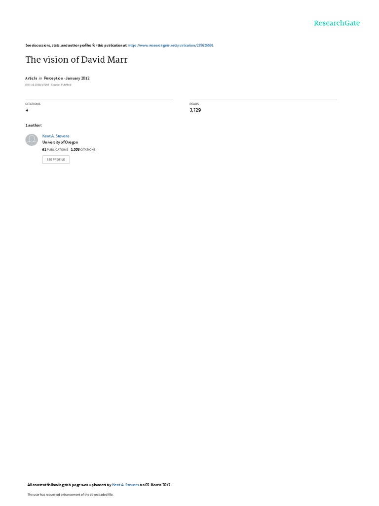 The Vision of David Marrs | PDF | Visual Perception | Stereoscopy