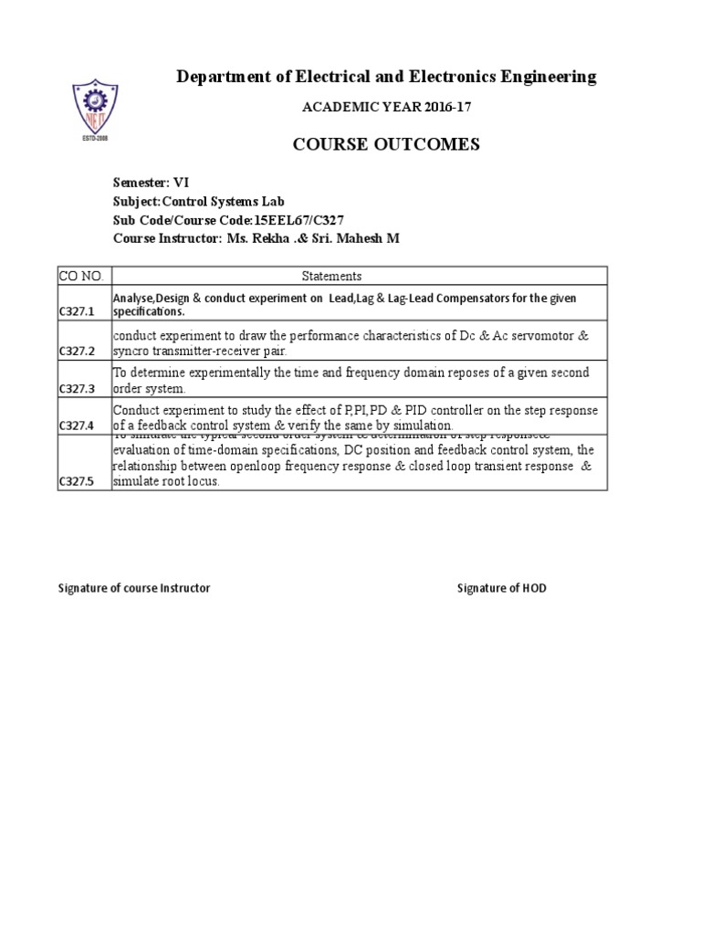 Co, Po, Pso Mapping LAB-C316 | PDF | Control System | Electronic ...