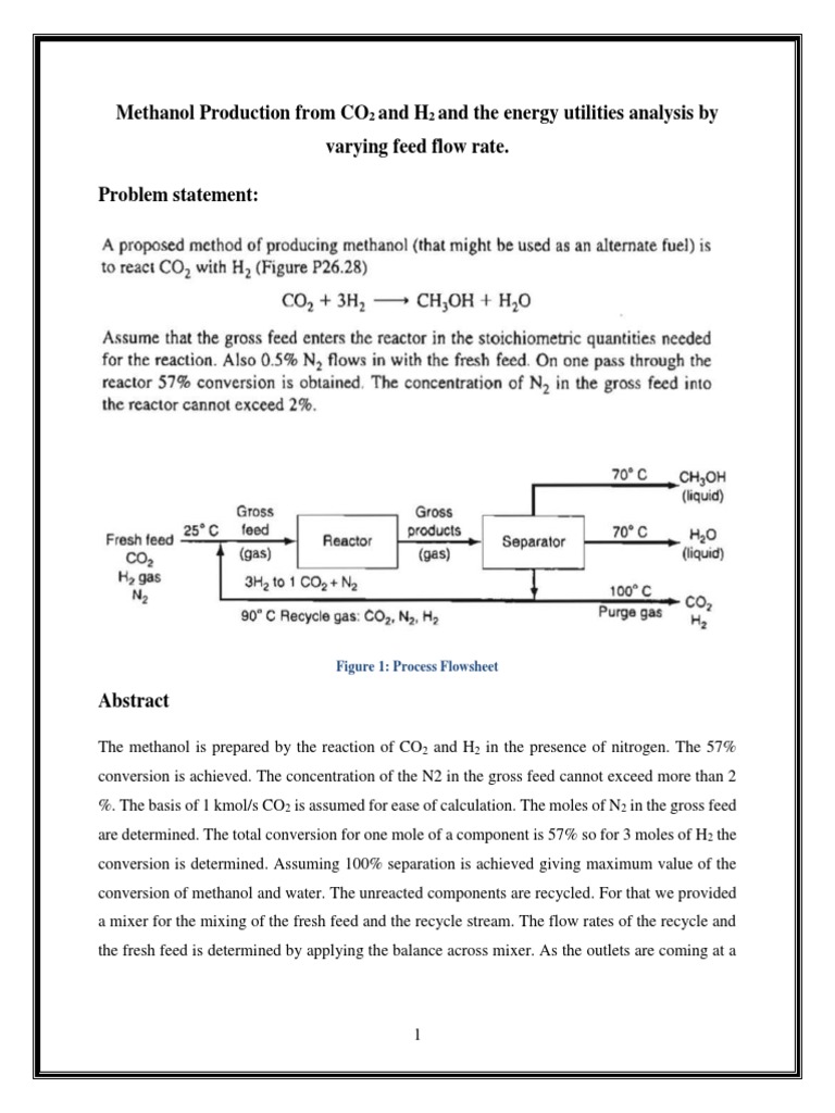 Methanol Production From CO and H and The Energy Utilities Analysis by ...