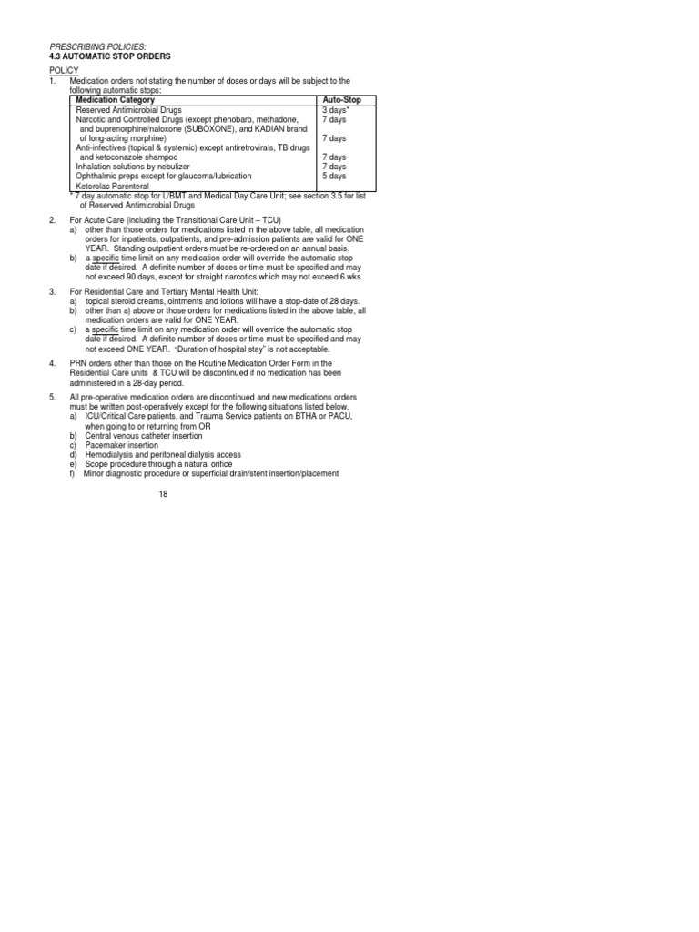 4.3 Automatic Stop Orders | PDF | Pharmacy | Pharmacology
