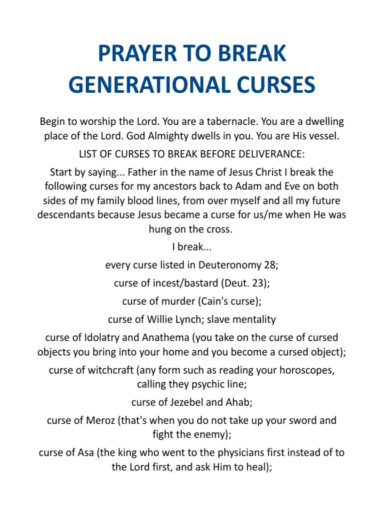 Prayer To Break Generational Curses PDF | PDF | Curse | Jesus