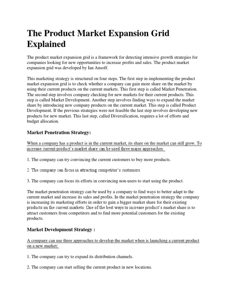 Ansoff's Product Market Grid | PDF | Marketing | Market (Economics)