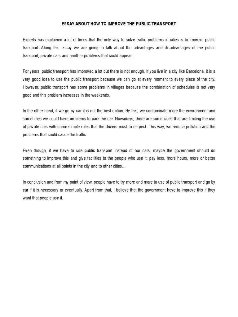 Essay Improve Pblic Transport PDF | PDF