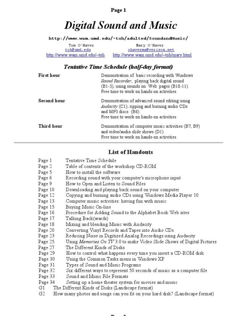 Sound Workshop Handouts (35 Pages) | Download Free PDF | Compact Disc ...