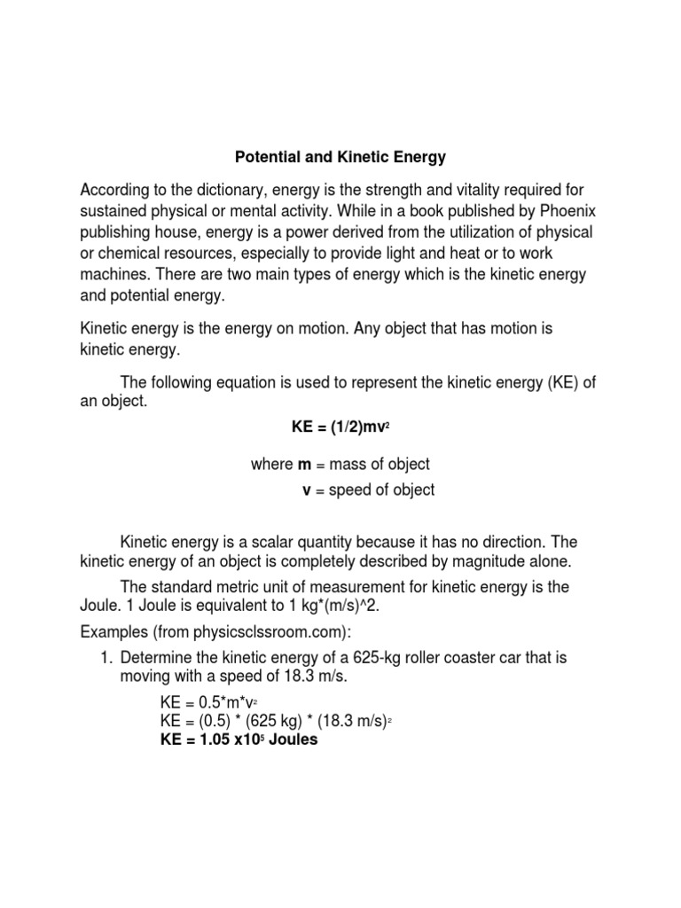 Understanding Potential and Kinetic Energy | PDF | Potential Energy ...