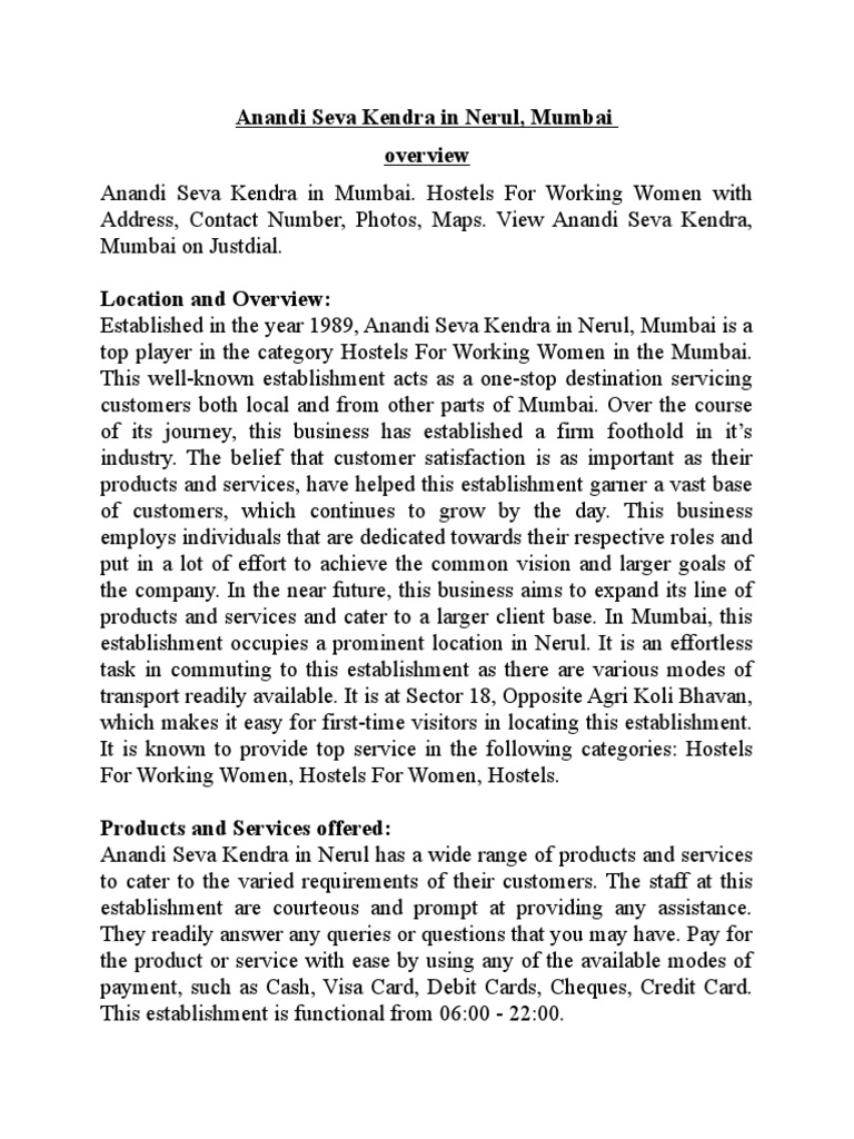 Anandi Seva Kendra in Nerul | PDF