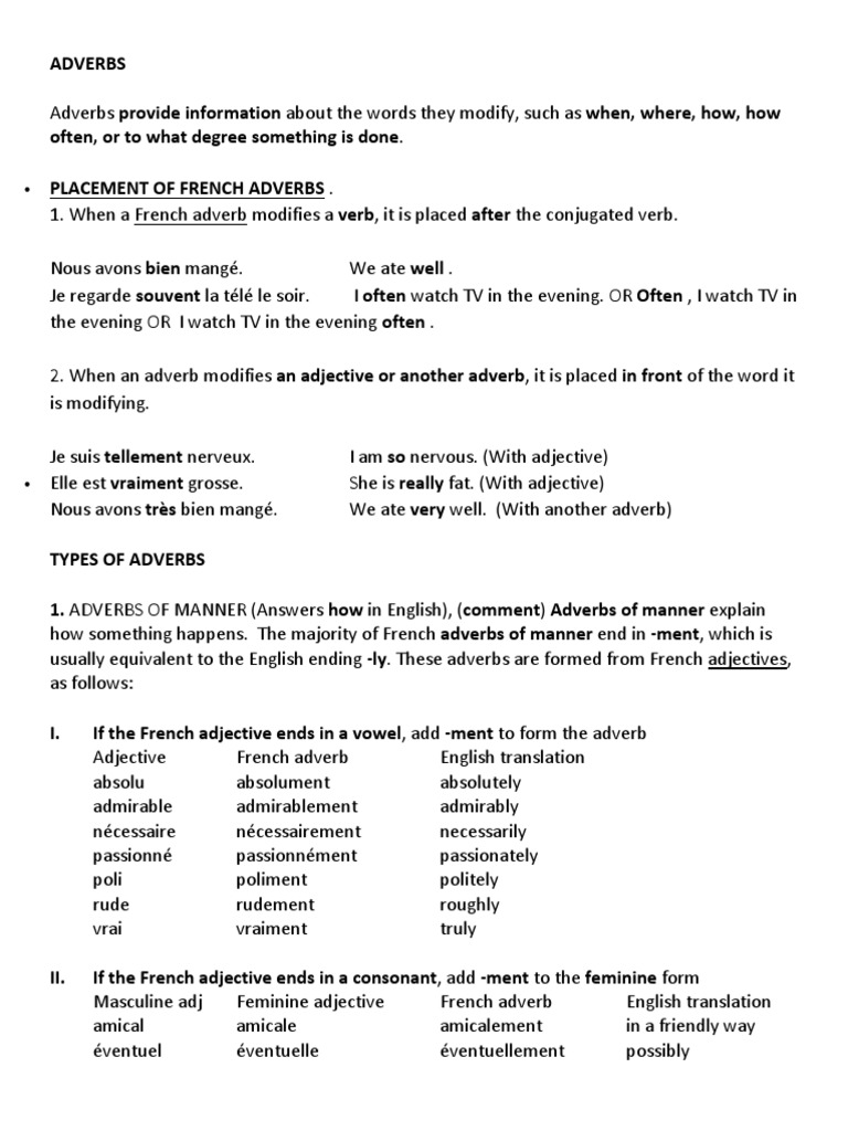 ALL FRENCH ADVERBS NOTES.docx | Adverb | Adjective