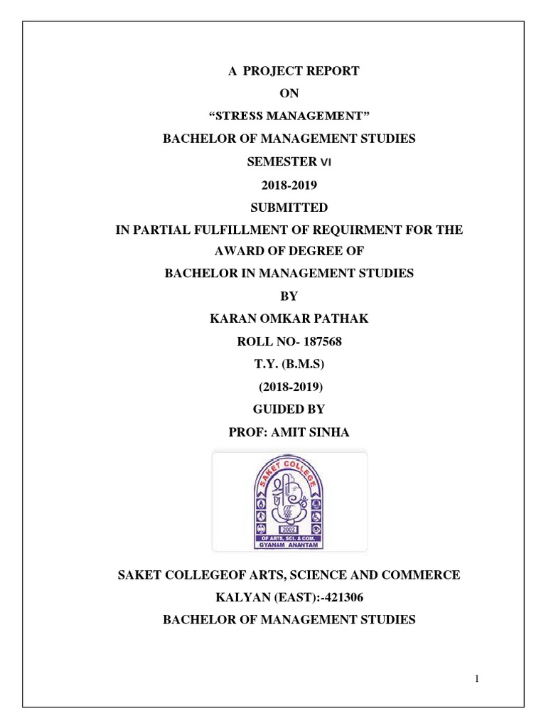 Stress Management Project Report | PDF | Stress (Biology) | White Matter