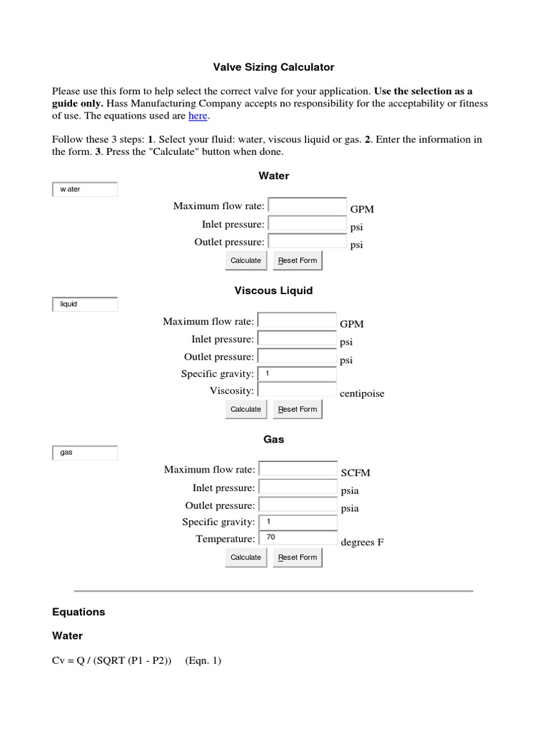Valve Sizing Calculator | PDF | Pressure | Valve