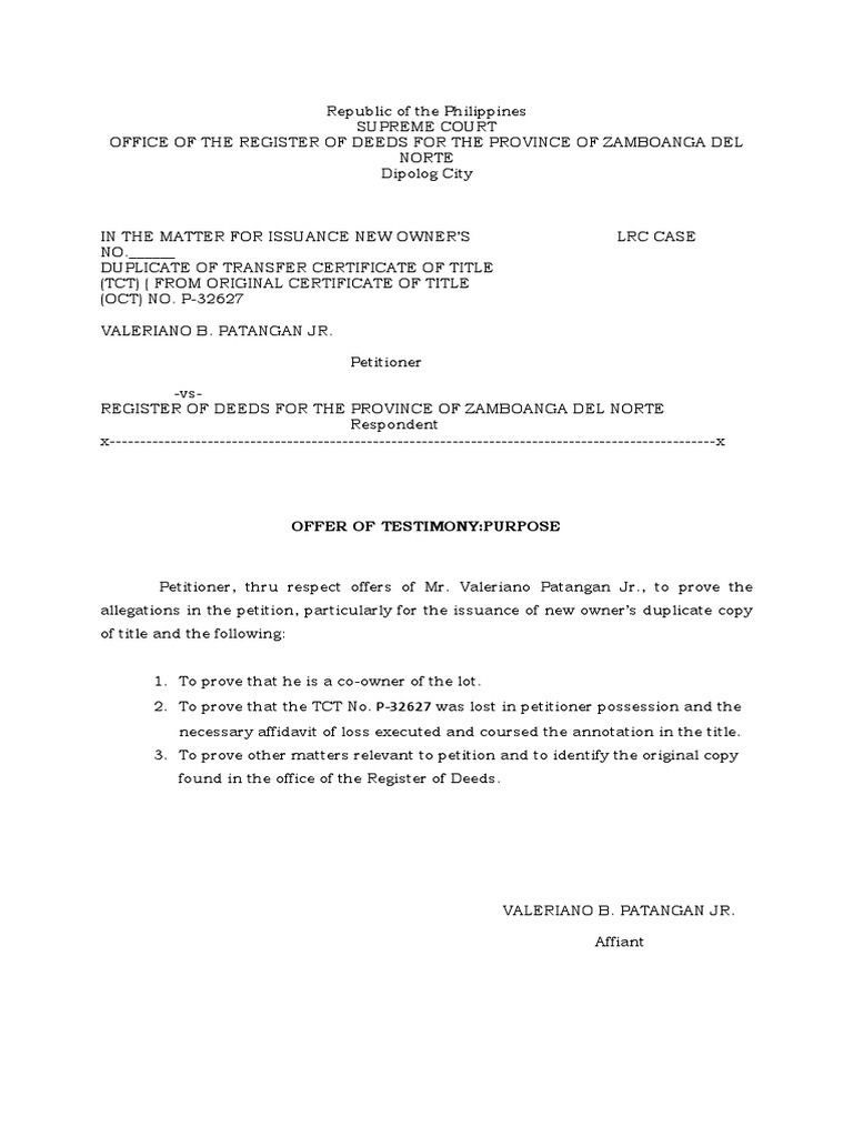 Offer of Testimony Valeriano Jr. | PDF