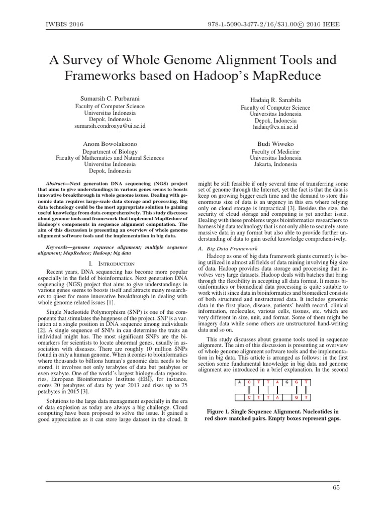 A Survey of Whole Genome Alignment Tools and Frameworks Based On Hadoop'S Mapreduce | PDF ...