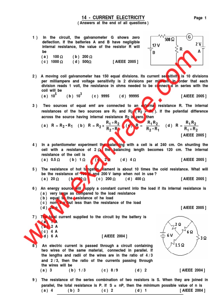 Physics Current Electricity MCQ PDF | PDF | Electric Current | Electrical Resistance And Conductance