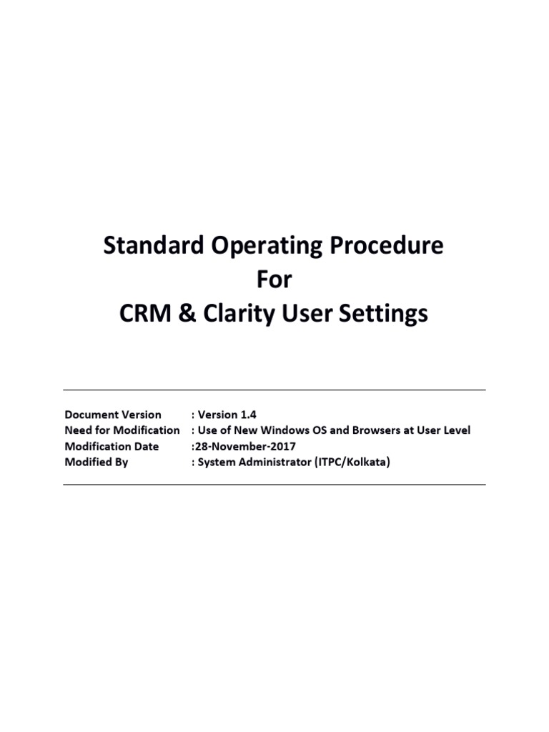 01 SOP For CRM Clarity User Side System Settings | PDF | Internet ...
